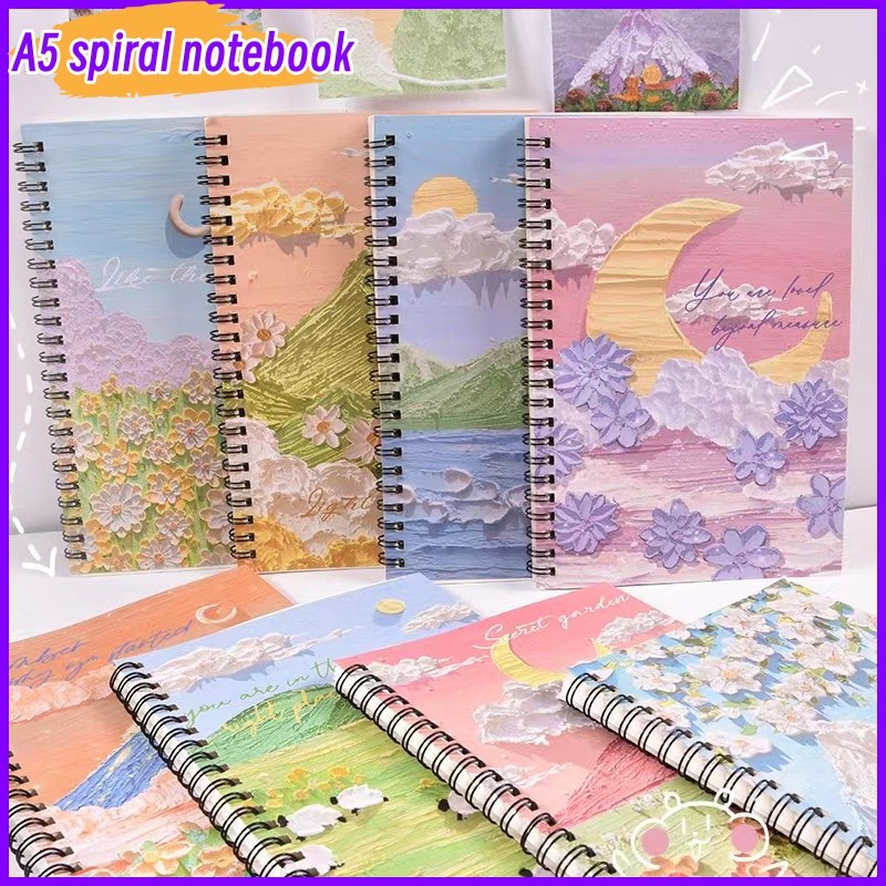 A5 Oil Painting spiral notebook Landscape Aesthetic School Notebook ...