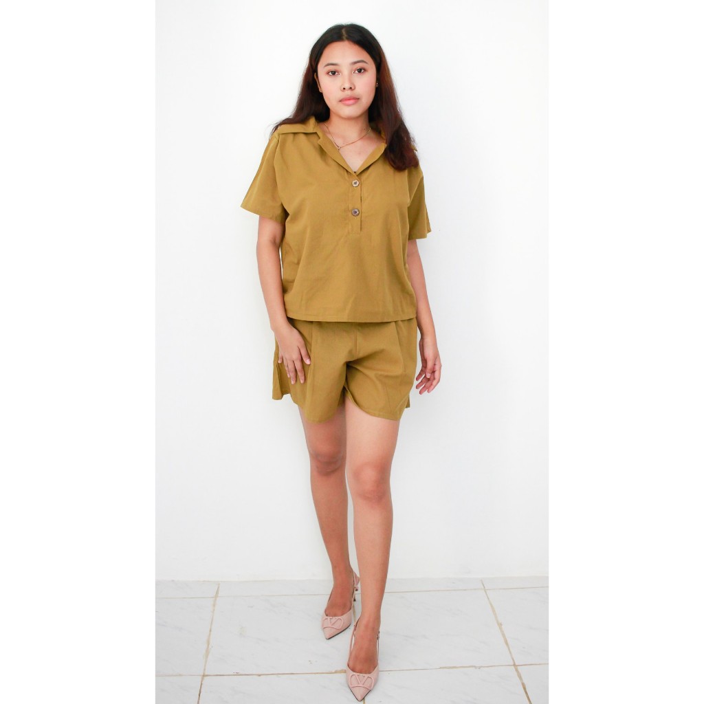 ZOOEY KOREAN LINEN COORDINATES COLLARED TOP / COTTON LINEN FABRIC / FIT ...