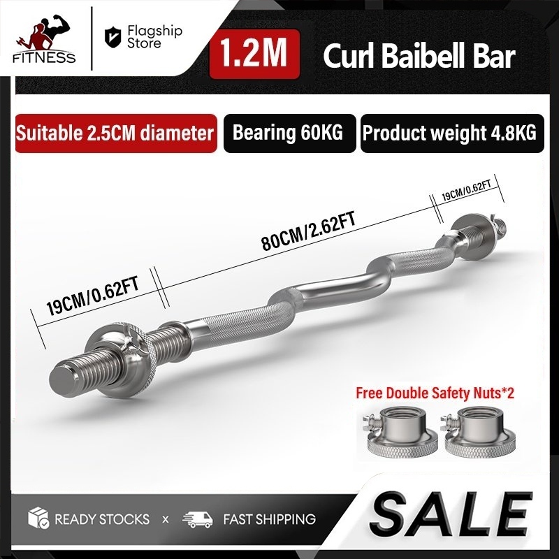 120CM / 150CM (4 FT / 5 FT) Standard Long Barbell Bar with 2 Spin Lock ...