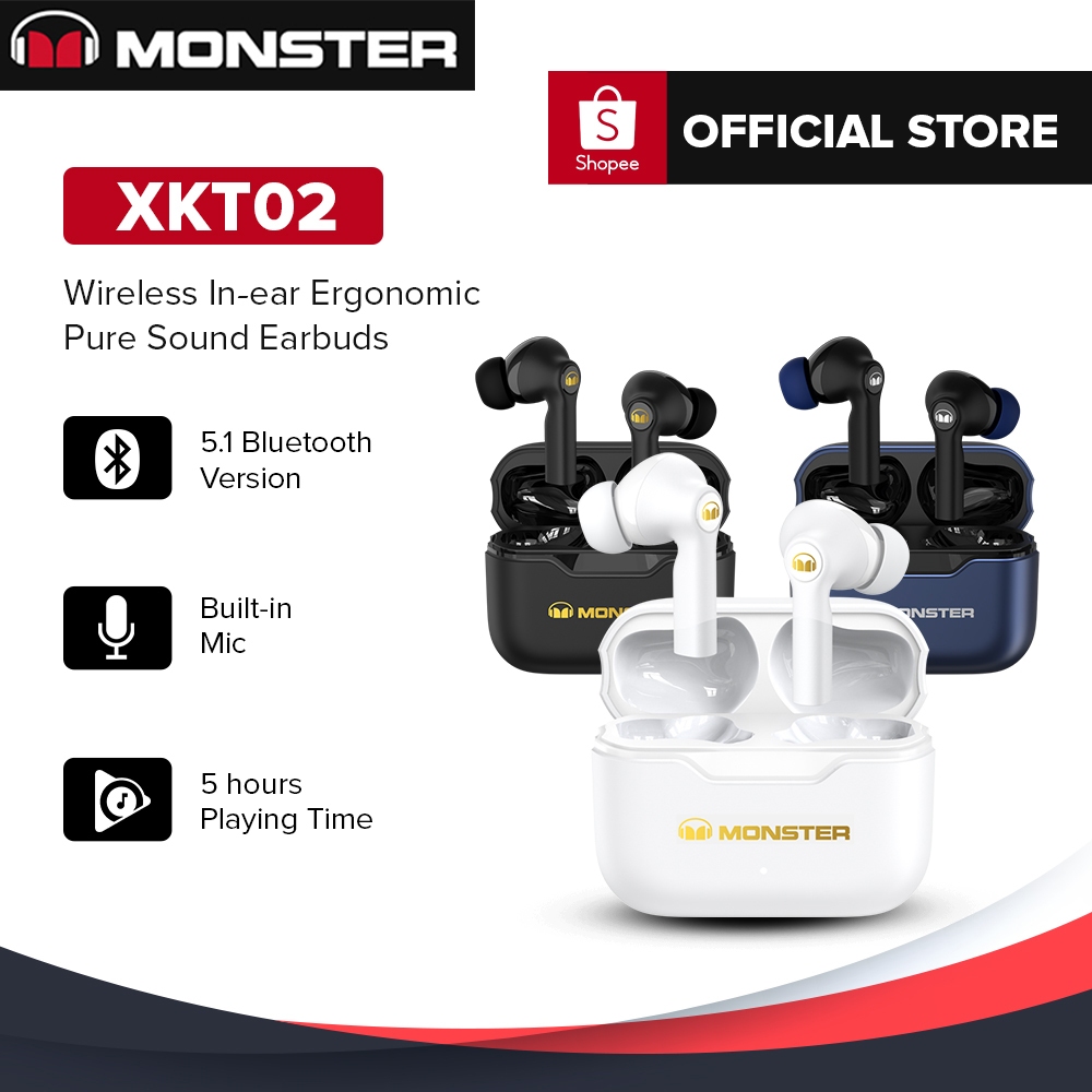 Monster XKT02 TWS Bluetooth Earphones Wireless Earbuds with Mic Noise ...
