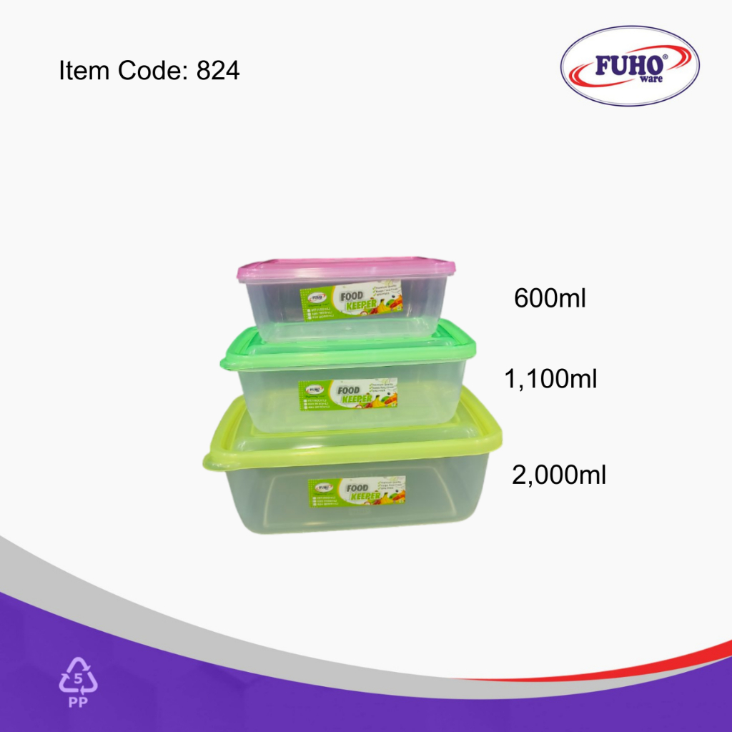 3 pcs FUHO Food Keeper Available in Trans Colored Cover (600ml) (1100ml ...