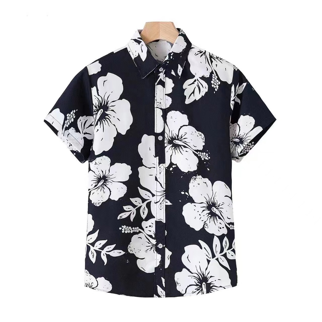 TATA FASHION NEW Black and White Polo shirt Hawaiian Button Down Polo ...