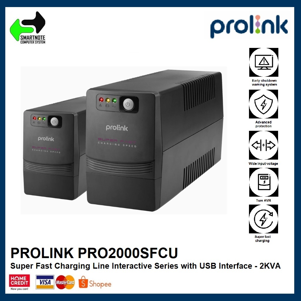 PROLiNK PRO2000SFCU Super Fast Charging Line Interactive Series with USB Interface - 2KVA UPS ...