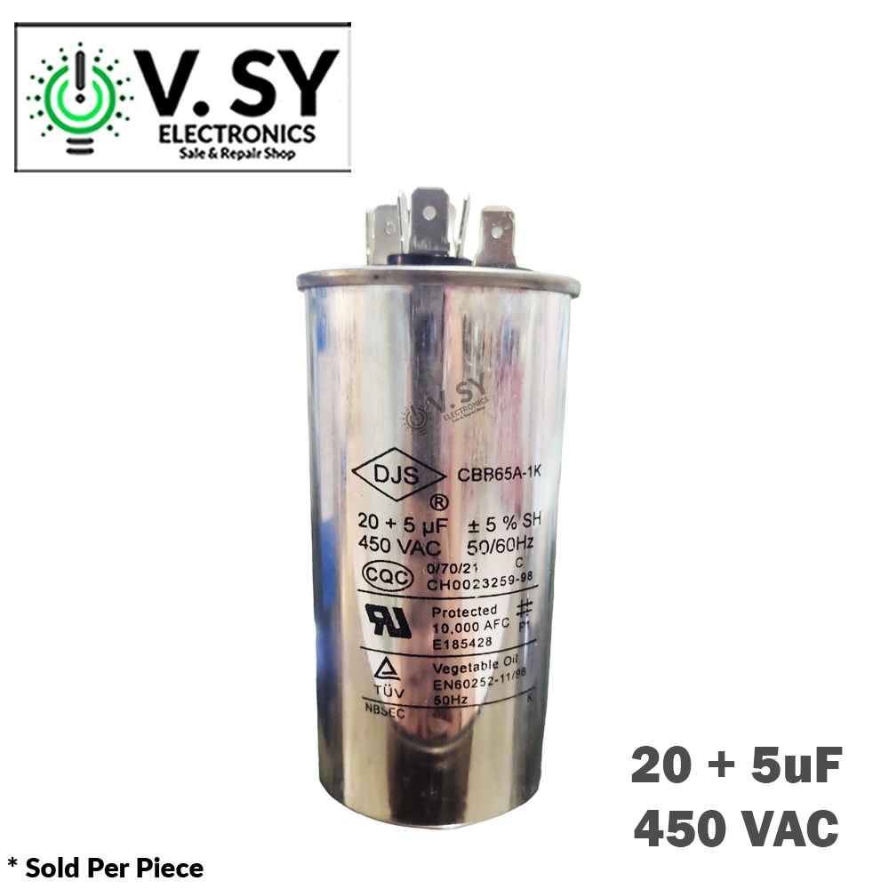 CBB65A-1K 20+5uF 450V AC Motor Run Aircon 5% Dual Capacitor | Shopee ...