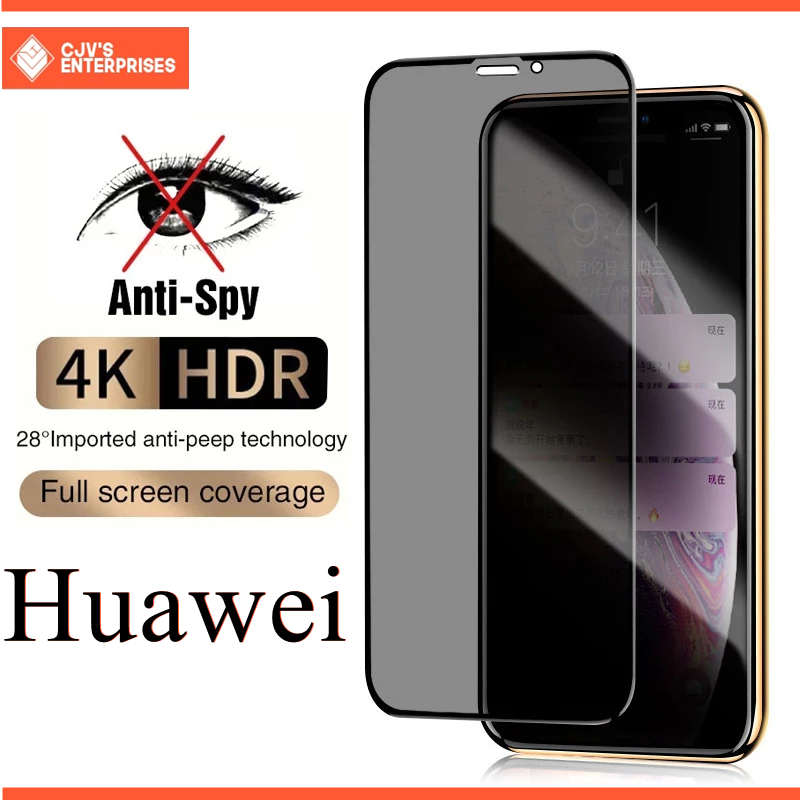 Full Privacy Tempered Glass Screen Protector Film Huawei Y6 Y7 Pro Y9 Prime 2019 Y6P Y7A Nova ...