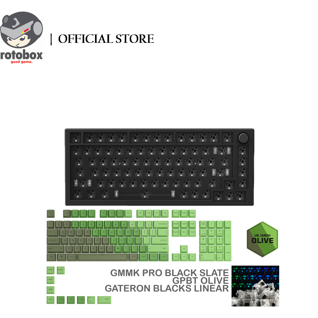 Glorious GMMK PRO Black Slate + GPBT Olive Pre-built with Switches ...