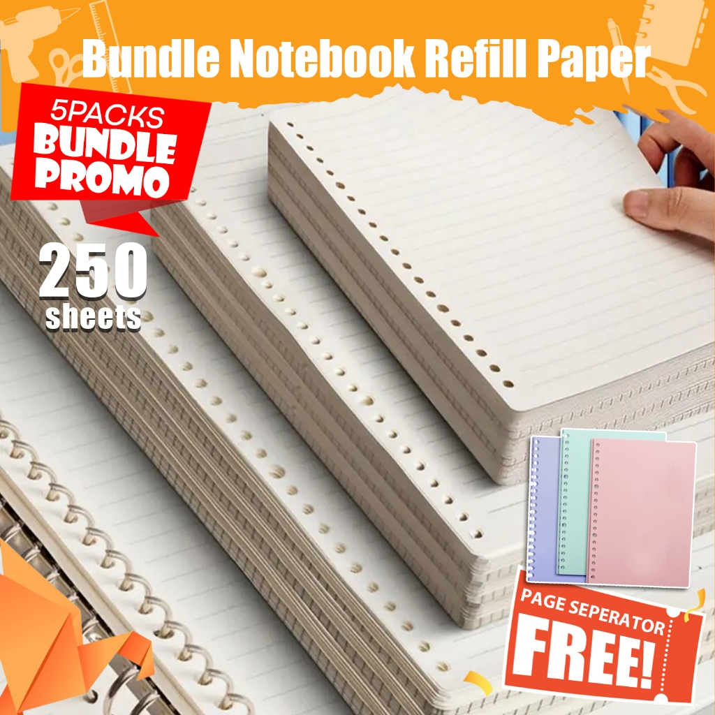 5PACKS Bundle Refill Paper 300sheets A5/B5/A4 20/26/30 Holes Loose-Leaf ...