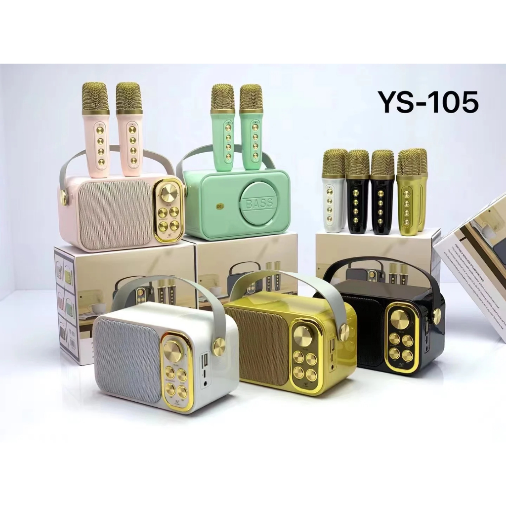 YS-103 Portable Bluetooth Speaker Retro Mini Wireless 5W Karaoke Party Speaker with 2 Mic TF/AUX ...