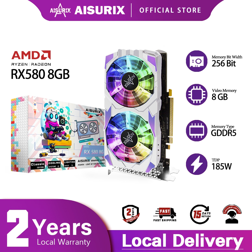 AISURIX Graphics Card RX 580 8GB GDDR5 256Bit 2084SP Computer GPU Video ...
