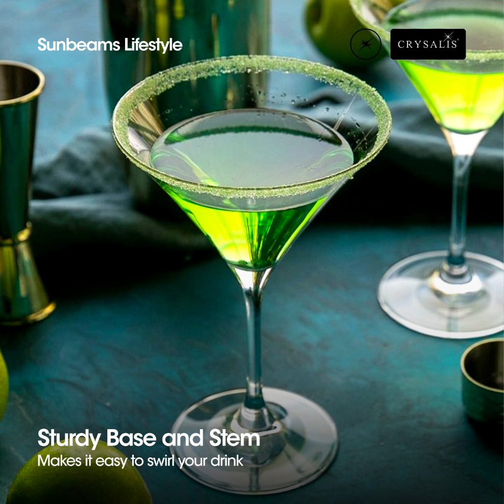 CRYSALIS Martini Cocktail Glass 200ml | 7oz [Set of 2] Party Bar Drinking Glass Steamware ...