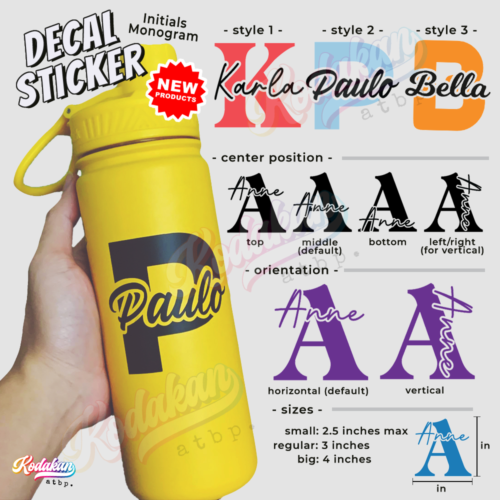 Personalized Initials Monogram Name Decal Stickers for Tumblers ...
