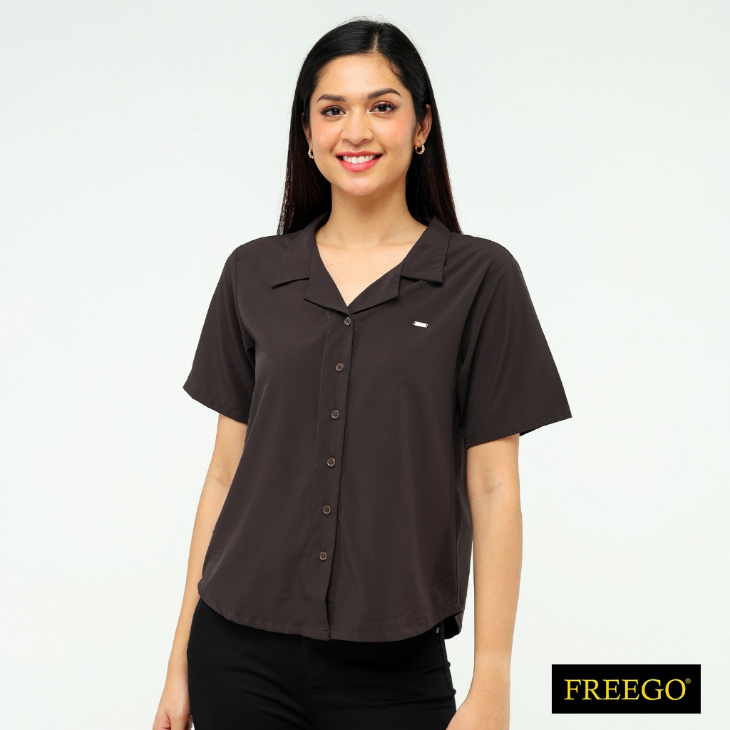 Freego Ladies Woven Plain Stretch Short Sleeves Blouse AST04-0170 ...