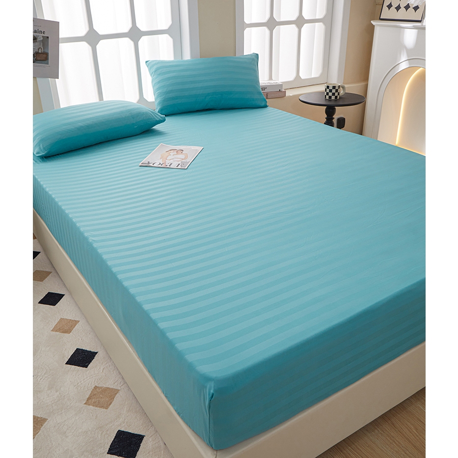 3in1 Set Plain Stripe Fully Garterized Canadian Cotton Bedsheet With 2 ...