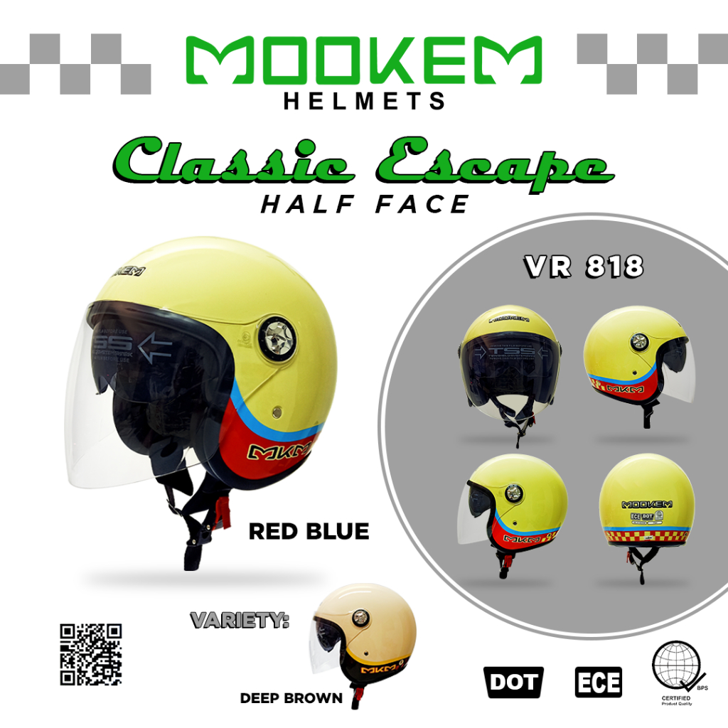 Mookem P001-Classic Escape - VR 818 - Half Face Dual Visor Helmet With ...