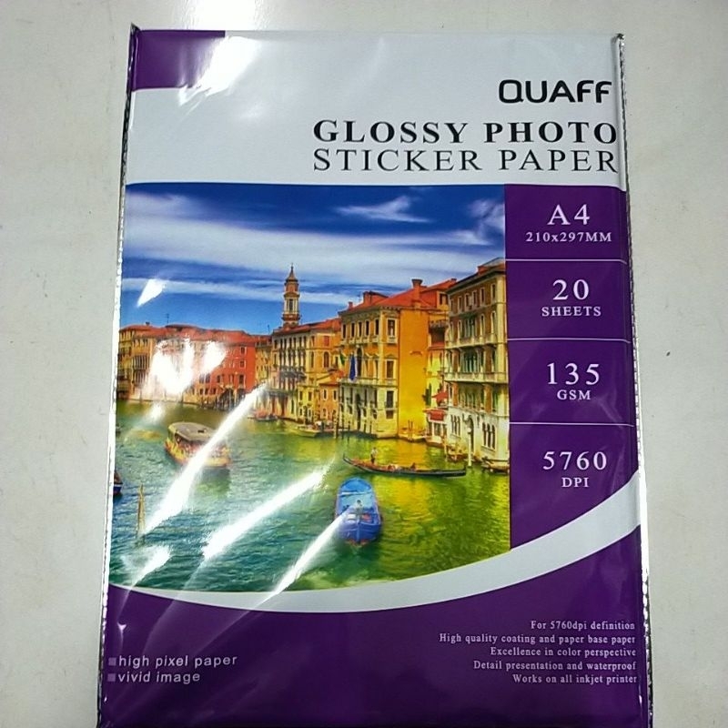 QUAFF GLOSSY PHOTO STICKER PAPER A4 SIZE 20SHEETS 90&135GSM. | Shopee ...
