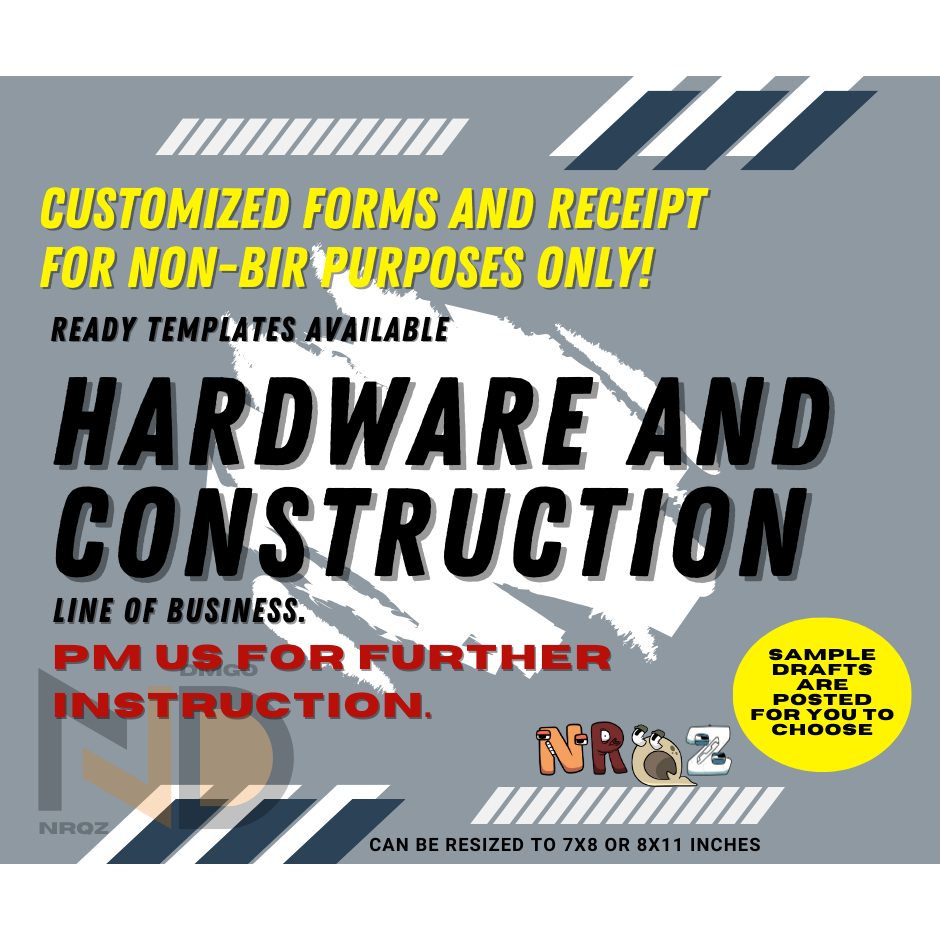 CUTOMIZED FORMS AND RECEIPT -- Carbonized -- CONSTRUCTION AND HARDWARE ...