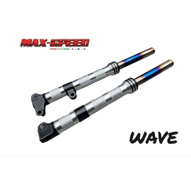 MAXSPEED CNC LIGHTEN FRONT SHOCK ASSY / TITANIUM 2 TONE INNER TUBE HONDA WAVE 100 / 125 | Shopee ...
