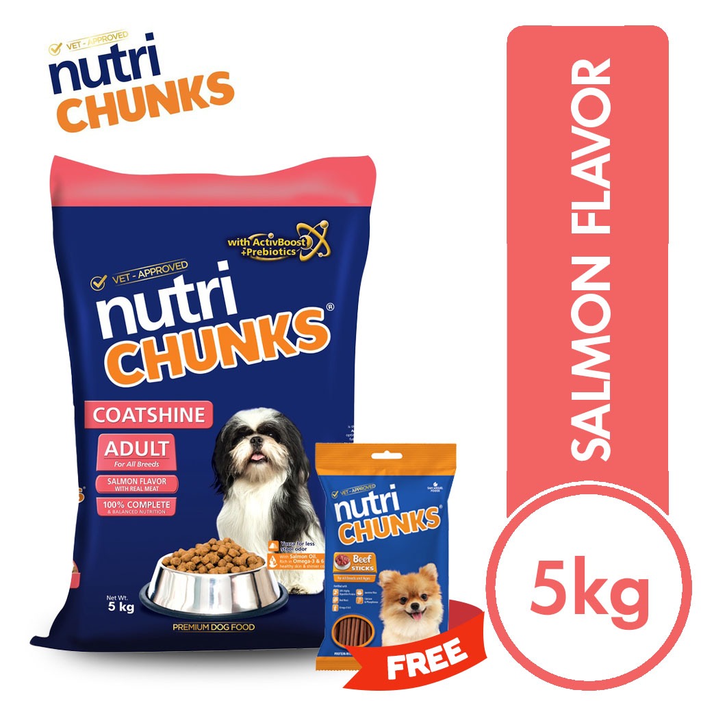 Nutri Chunks Coatshine Adult Salmon 5Kg with free Nutri Chunks Beef ...