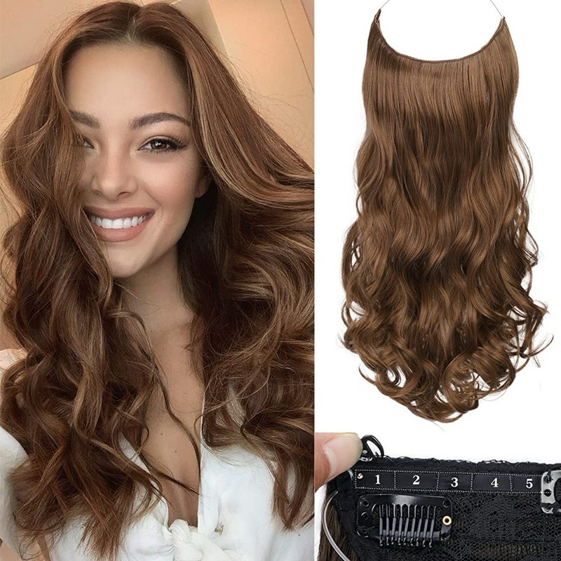 5 Clip and 2 Clip 22 inches Natural Synthetic Long Wavy Hairpiece Clip ...