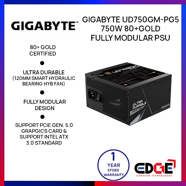 EDGE | GIGABYTE UD750GM-PG5 750W 80+ Gold Fully Modular PSU Power ...