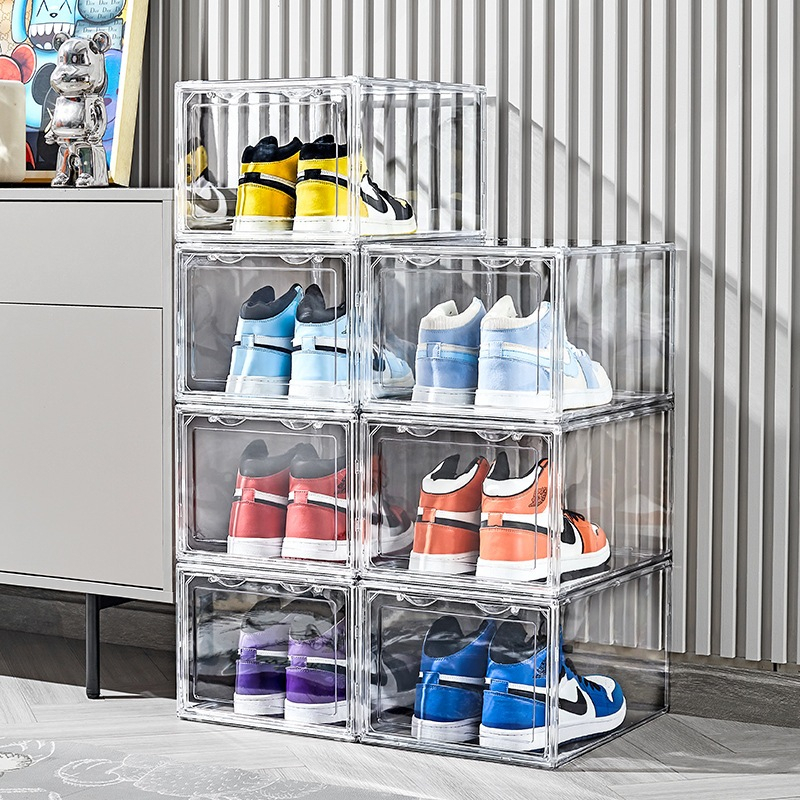 Acrylic Shoe Box Magnetic Front Drop Shoe Box Stackable Large Sneaker ...
