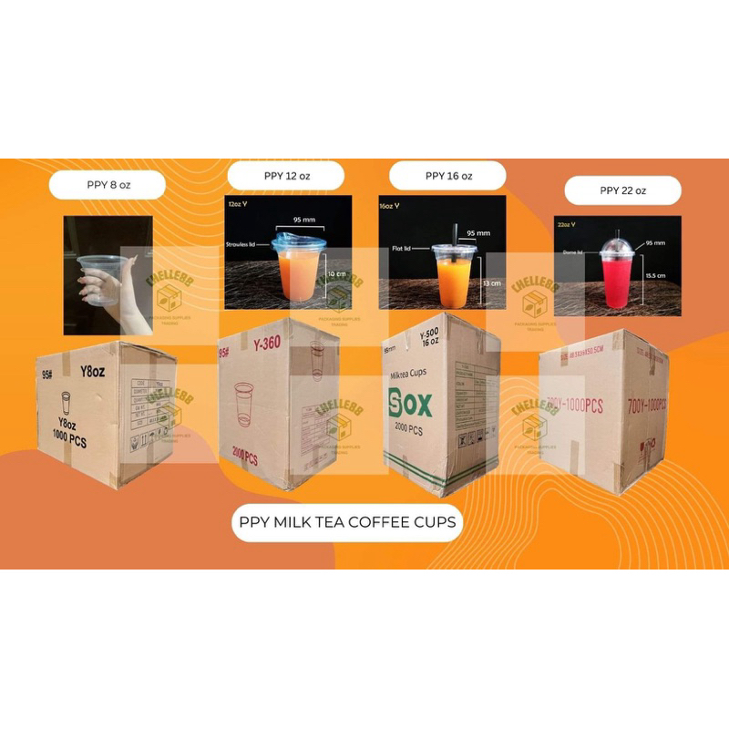 MILKTEA CUPS COFFEE CUPS PLASTIC CUPS PPY PP Y BY BOX sizes 12oz 16oz ...