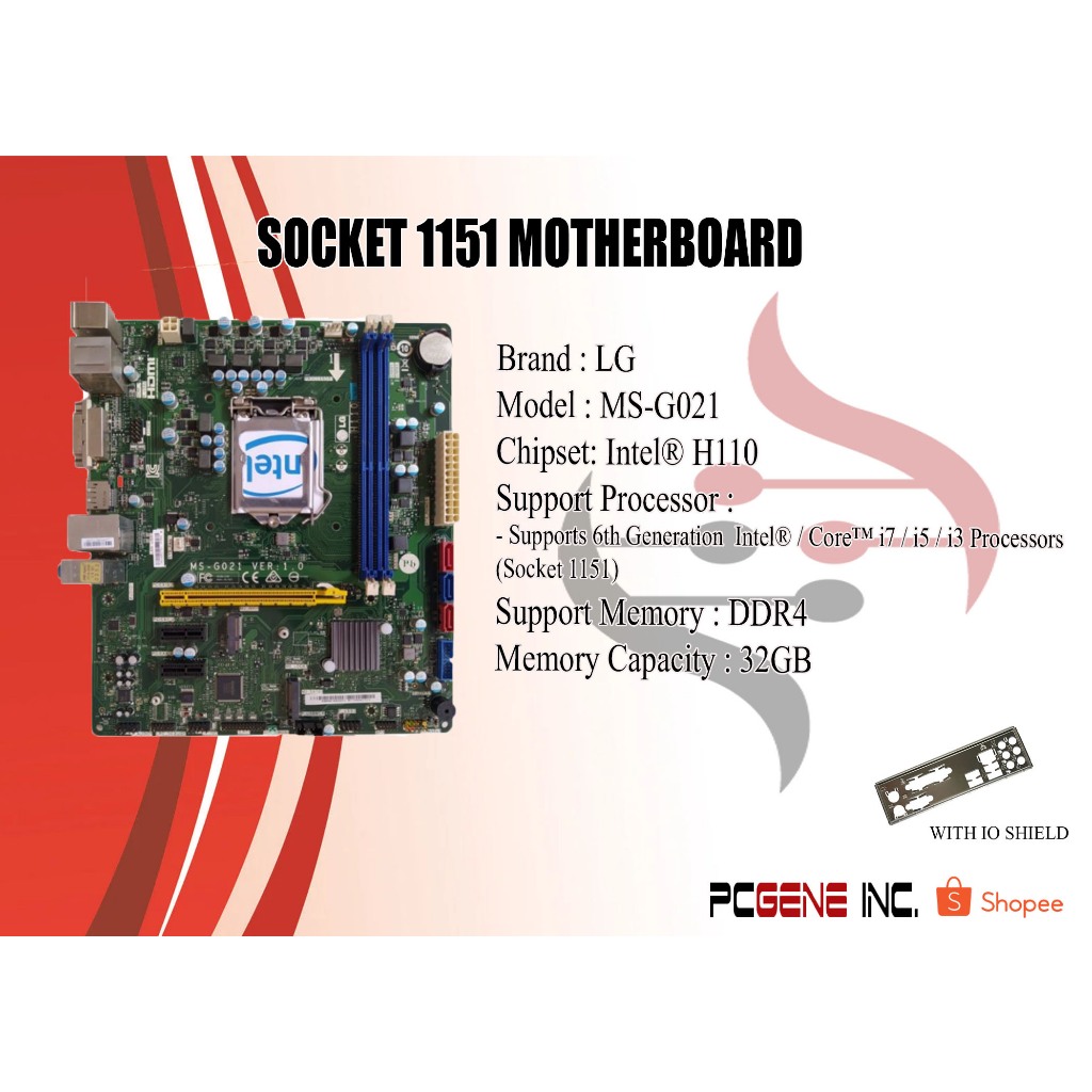 Socket 1151 D4 OB Motherboard H110 LG MS-G021 (with Backplate) | Shopee ...