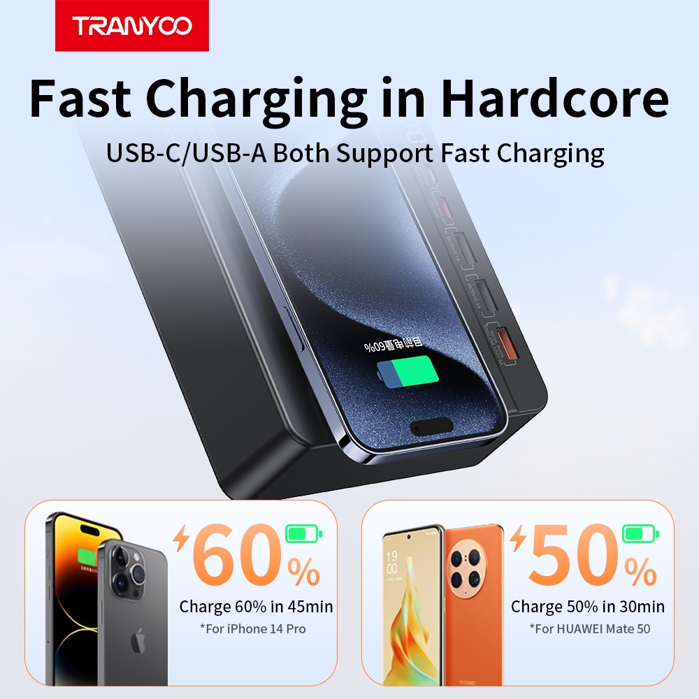 Tranyoo F17 70000mAh 22.5W Powerbank Original Super Fast Charging 2 Input 4 Output High Capacity ...