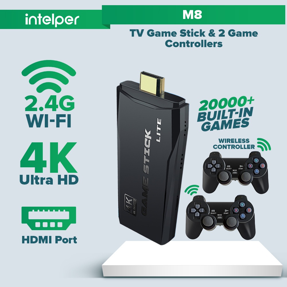Intelper M8 Game Stick 4K HD Video Game Console 64GB 15000+ PAP PS1 ...