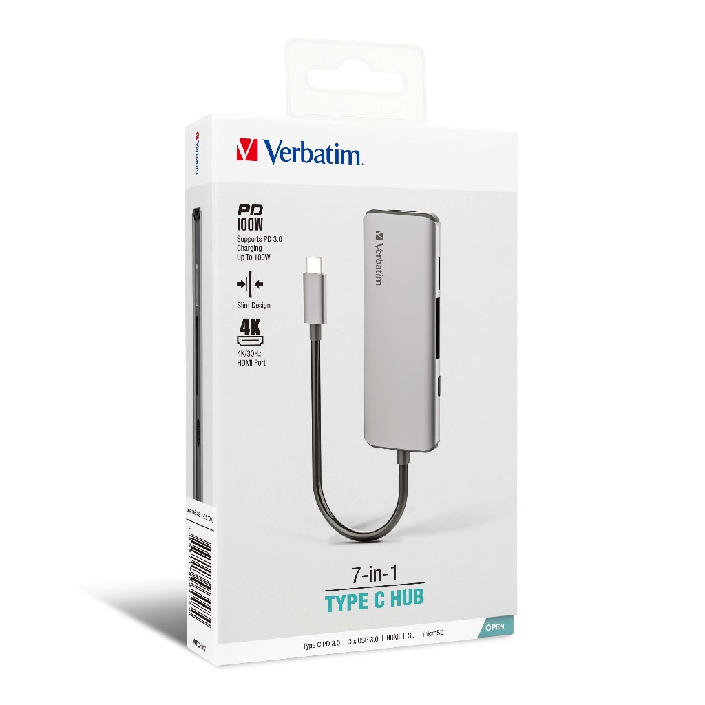 Verbatim HUB-66448 7-in-1 PD 100W Type C Hub ((Input-Type C, Output-1 ...