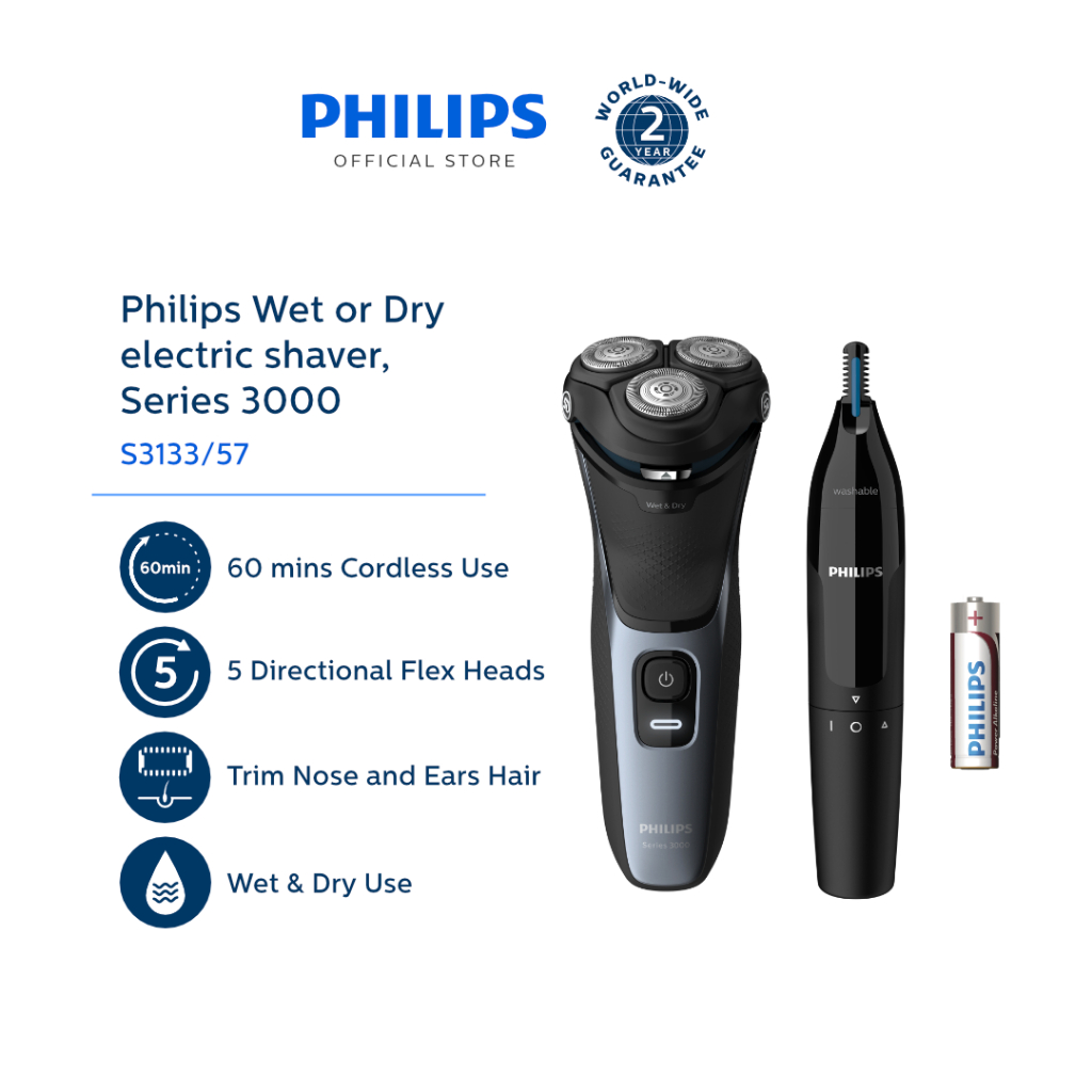 Philips Shaver Series 3000 and Nose Trimmer Bundle S3133/57 (Cordless ...