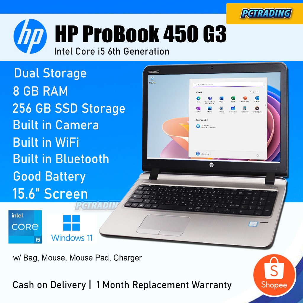 HP Probook 450 G3 | Processor: Core i5-6200U 6th Generation @ 2.30GHz | 8gb RAM | 256gb SSD ...