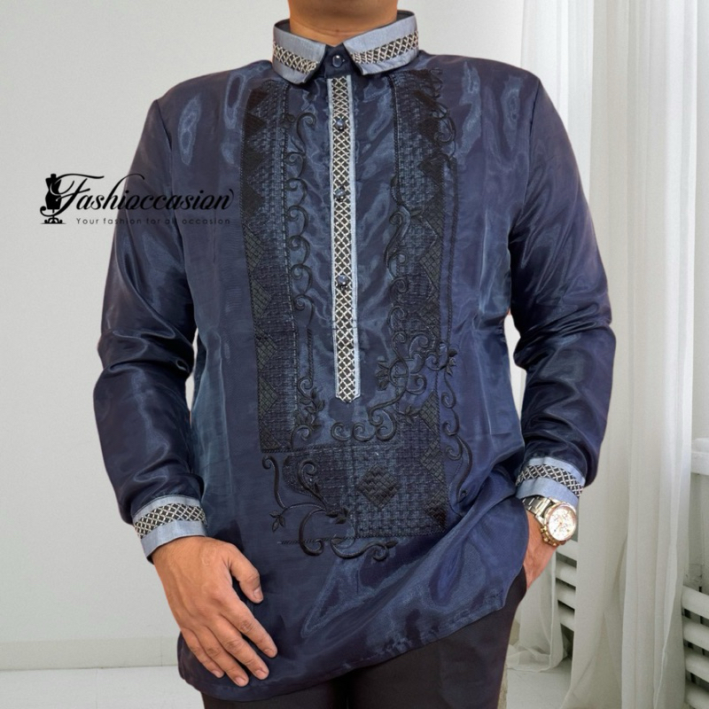 BARONG NAVYBLUE / BLACK BURDA - Modern Barong Tagalog Men’s Navy Blue w ...
