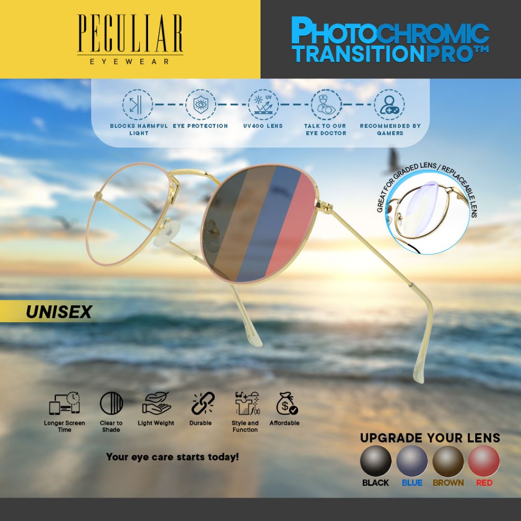 Peculiar Louise PinkGold Round Photochromic Anti Radiation Glasses Anti ...