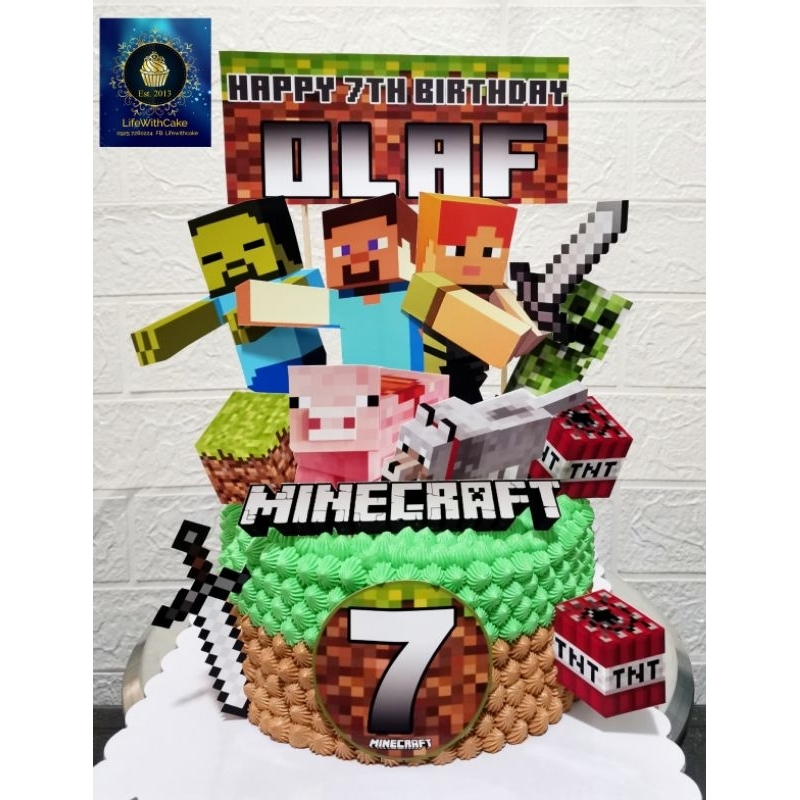 Minecraft cake topper/Printed/Personalized with name and age. | Shopee ...