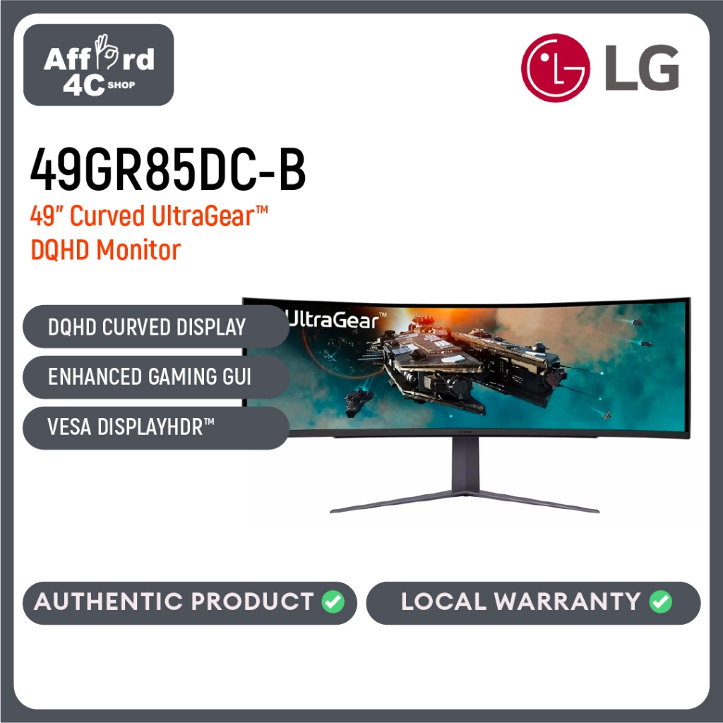 LG 49GR85DC-B 49” UltraGear™ 32:9 Dual QHD Curved Gaming Monitor with 240Hz Refresh Rate ...