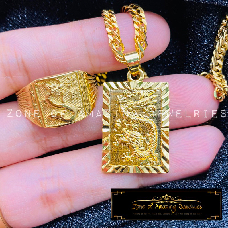 ziaj.ph Square Dragon Necklace and Ring Set for Men with Japan Chain ...