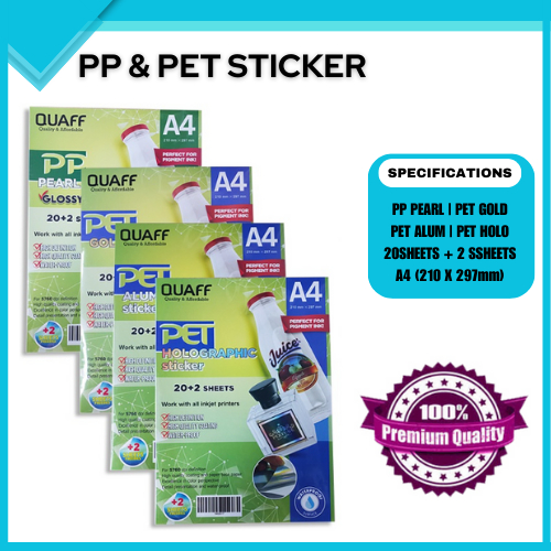 QUAFF Pet Printable Label Sticker Waterproof A4 Size 180Gsm (20+2 ...