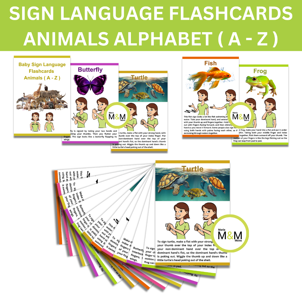 ALPHABET (A-Z) ANIMALS Sign Language Laminated Flashcards, ALS American ...