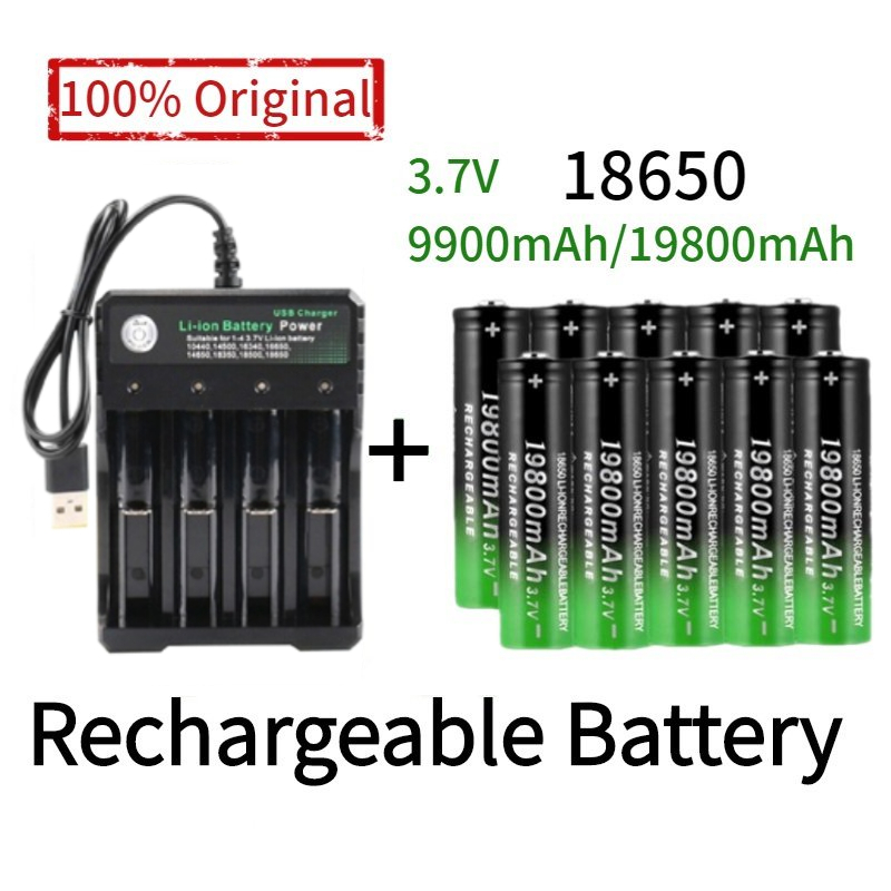 18650 Rechargeable Battery 3.7V 19800 mAh Lithium Batteries for Flashlight toy 4 Slots USB ...