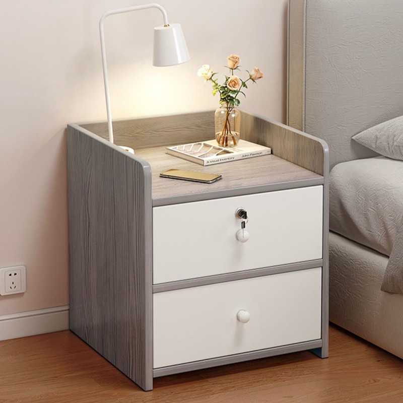 Omiya Lockable modern bedside table marandi smoke grey side table ...