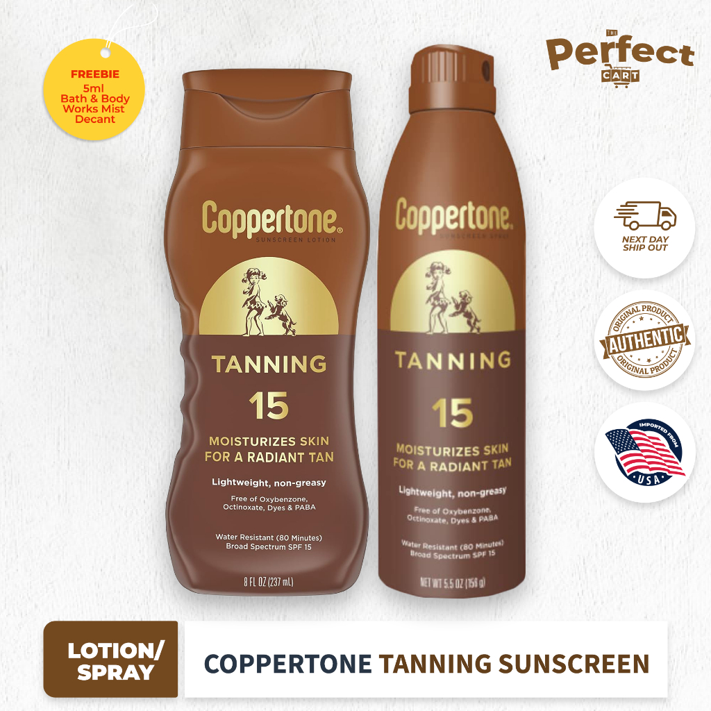 Coppertone Tanning Sunscreen Lotion/Spray Sunscreen SPF 15 | Shopee ...