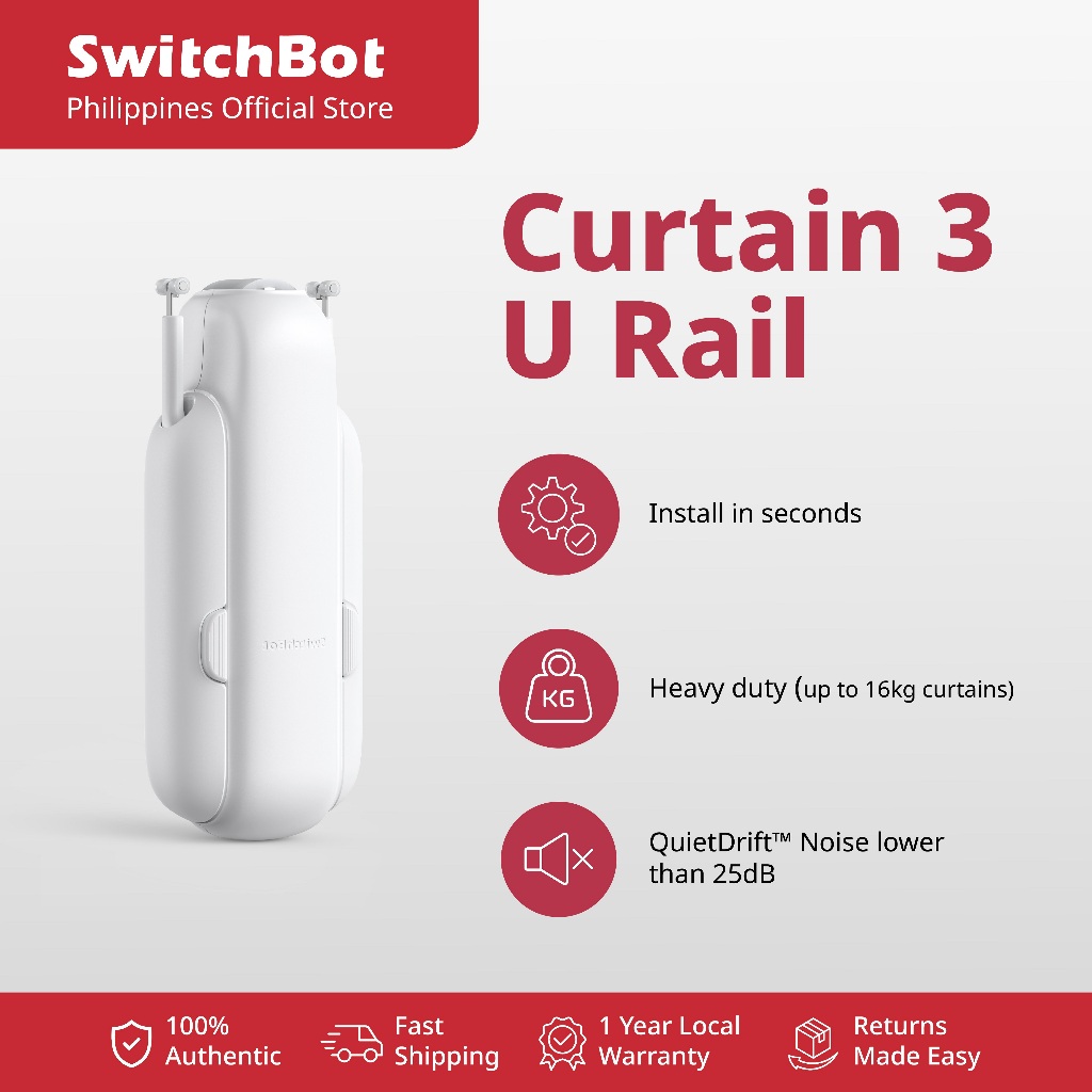 SwitchBot Curtain 3 U Rail - Bluetooth and WiFi (Hub Required) Automatic Curtain Opener Smart ...