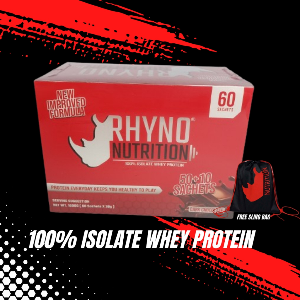 RHYNO NUTRITION 100% ISOLATE WHEY PROTEIN 50SACHETS + 10SACHETS WITH ...