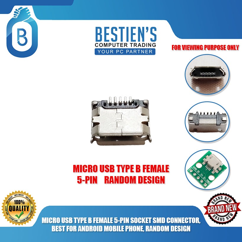 MICRO USB TYPE B FEMALE 5-PIN SOCKET SMD CONNECTOR, BEST FOR ANDROID ...