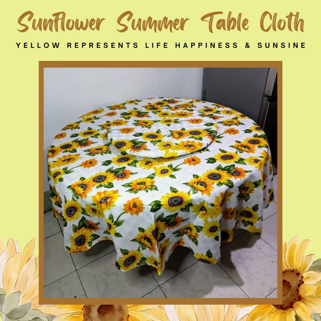 Summer Yellow Sunflower Round Table Cloth with Lazy Susan Cover ...