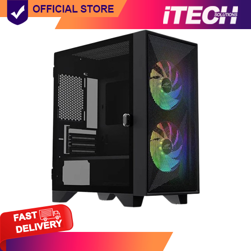 OCPC SCURA MESH MICRO-TOWER GAMING CASE W/ 2*140MM ARGB FAN/TG/M-ATX ...