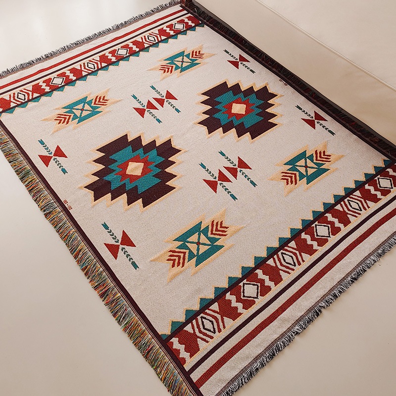 HALLOMALL Bohemian Style Tassle Carpet Cotton Linen Woven Throw Rugs ...