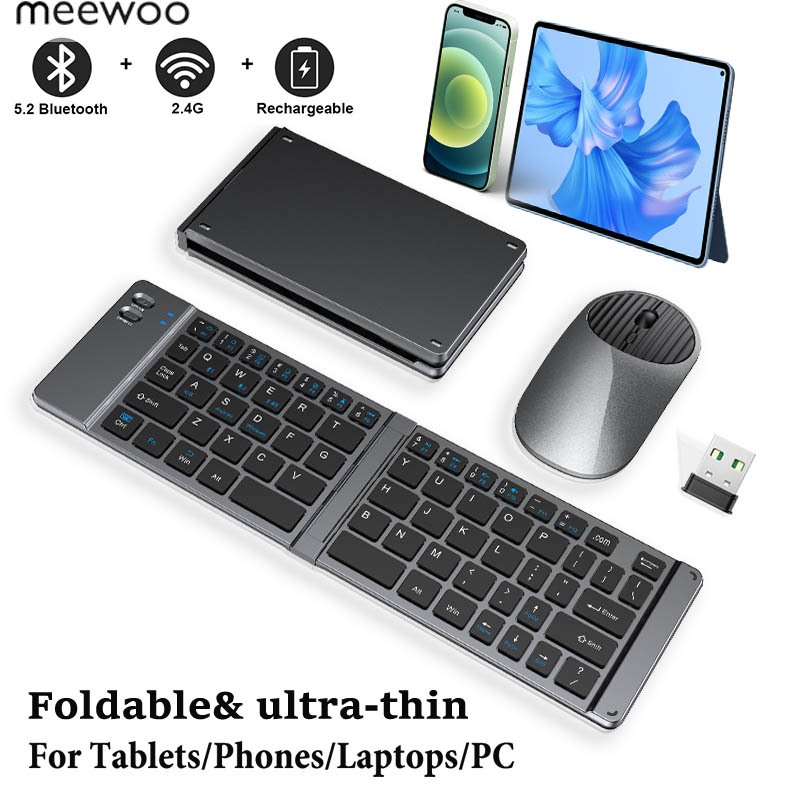 Meewoo Portable Folding Wireless Keyboard and Mouse Set Bluetooth ...