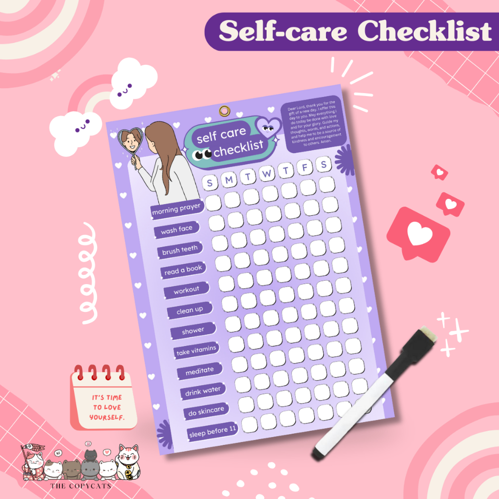 Laminated Self-Care Checklist A4 Size with Marker | Shopee Philippines